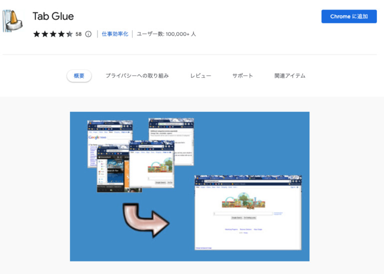 Google Chromeのタブをまとめたいとき、Tab Glue